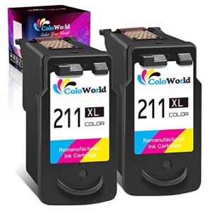 coloworld remanufactured ink cartridges replacement for canon 211xl cl-211 (2 tri-color) use in pixma mp495 mx410 mx340 mp250 mx320 mp490 mp499 mx350 mx330 ip2702 mp480 mx420 mp280 ip2700 printer