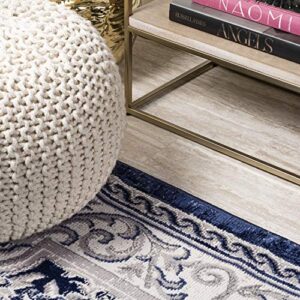 JONATHAN Y MDP401A-210 Rosalia Cottage Medallion Indoor Area-Rug Vintage Bohemian Easy-Cleaning Bedroom Kitchen Living Room Non Shedding, 2 ft x 10 ft, Ivory/Navy