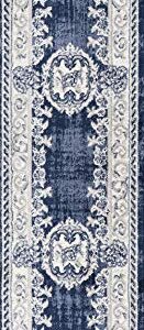 JONATHAN Y MDP401A-210 Rosalia Cottage Medallion Indoor Area-Rug Vintage Bohemian Easy-Cleaning Bedroom Kitchen Living Room Non Shedding, 2 ft x 10 ft, Ivory/Navy