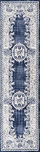 JONATHAN Y MDP401A-210 Rosalia Cottage Medallion Indoor Area-Rug Vintage Bohemian Easy-Cleaning Bedroom Kitchen Living Room Non Shedding, 2 ft x 10 ft, Ivory/Navy