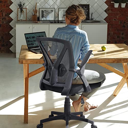 Topeakmart Office Chair Desk Chair Mesh Computer Desk Chair with Wheels Ergonomic Office Chair Height Adjustable Swivel Task Chair with Mid Back, Flip-up Arms and Lumbar Support, Black