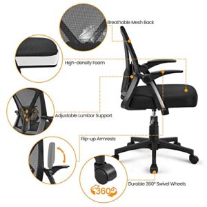 Topeakmart Office Chair Desk Chair Mesh Computer Desk Chair with Wheels Ergonomic Office Chair Height Adjustable Swivel Task Chair with Mid Back, Flip-up Arms and Lumbar Support, Black