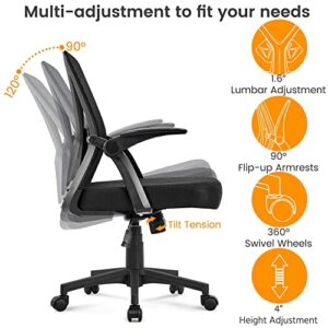 Topeakmart Office Chair Desk Chair Mesh Computer Desk Chair with Wheels Ergonomic Office Chair Height Adjustable Swivel Task Chair with Mid Back, Flip-up Arms and Lumbar Support, Black