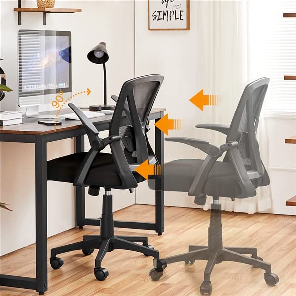 Topeakmart Office Chair Desk Chair Mesh Computer Desk Chair with Wheels Ergonomic Office Chair Height Adjustable Swivel Task Chair with Mid Back, Flip-up Arms and Lumbar Support, Black