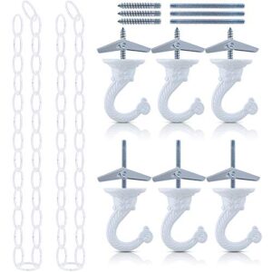 glarks 6 sets ceiling hooks with extension chains set, 1.5 inch heavy duty swag hooks with steel bolts and toggle wings and 2pcs 39'' long extension chains for ceiling installation cavity wall fixing