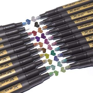 metallic marker pens, xsg set of 20 colors fine point metallic markers for black paper,rock painting, card making,diy photo album, scrapbook crafts, metal, wood, ceramic, glass (medium tip)