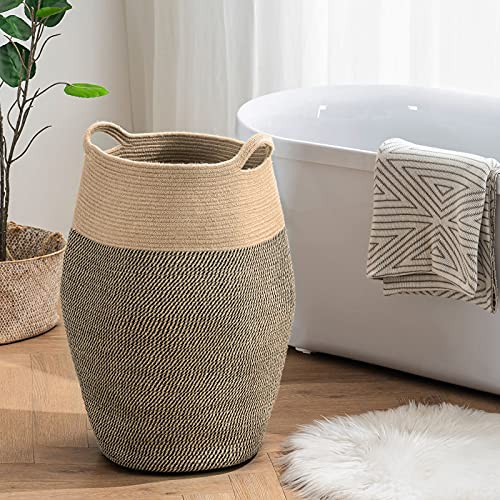 YOUDENOVA Large Woven Rope Laundry Basket, 105L Tall Dirty Clothes Hamper with Handles Storage Blankets, Toy for Bedroom, Living Room - Jute Brown