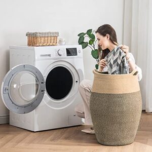 YOUDENOVA Large Woven Rope Laundry Basket, 105L Tall Dirty Clothes Hamper with Handles Storage Blankets, Toy for Bedroom, Living Room - Jute Brown