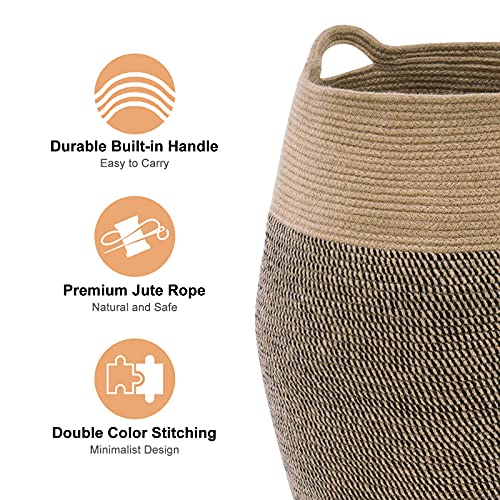 YOUDENOVA Large Woven Rope Laundry Basket, 105L Tall Dirty Clothes Hamper with Handles Storage Blankets, Toy for Bedroom, Living Room - Jute Brown