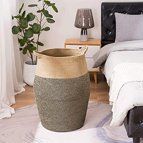 YOUDENOVA Large Woven Rope Laundry Basket, 105L Tall Dirty Clothes Hamper with Handles Storage Blankets, Toy for Bedroom, Living Room - Jute Brown