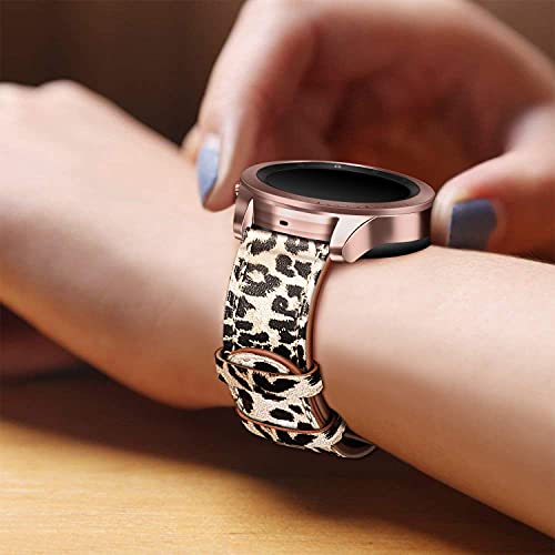 Fintie Band Compatible with Galaxy Watch 5 40mm/44mm/Pro 45mm / Galaxy Watch 4 40mm/44mm and Classic 42mm/46mm / Galaxy Watch 3 41mm / Galaxy Watch 42mm, 20mm Genuine Leather Band Replacement Strap Wristband, Classic Leopard