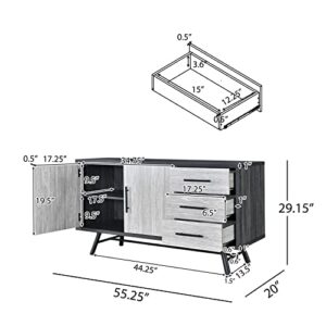 Christopher Knight Home Sylvia Modern Industrial 2 Door Sideboard, Sonoma Oak+ Gray Oak+ Black