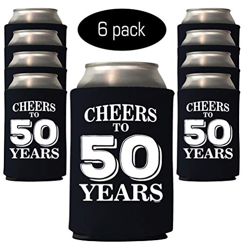 Veracco Cheers To 50 Years Fifth Birthday Gift Fifty and Fabulous Party Favors Decorations Can Coolie Holder (Black, 6)