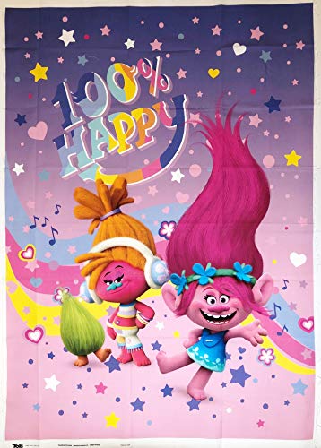 Trolls 100 Percent Happy Cotton Fabric Panel - Poppy DJ & Fuzzbert (Great for Quilting, Sewing, Craft Projects, Wall Hangings, and More) 30" X 44" Tall