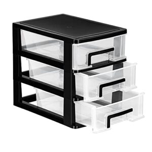 besportble three-layer storage rack organizer furniture plastic drawer type closet storage cabinet multifunction (black and transparent, 21x15x19cm)