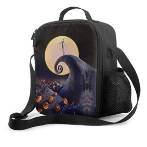 the nightmare before christmas men & women insulated lunch bag,reusable tote lunch box with water bottle holder and adjustable shoulder strap for office picnic