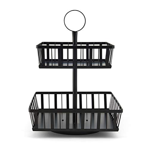 Gourmet Basics by Mikasa Rotating 2-Tier Stripe Basket, Black