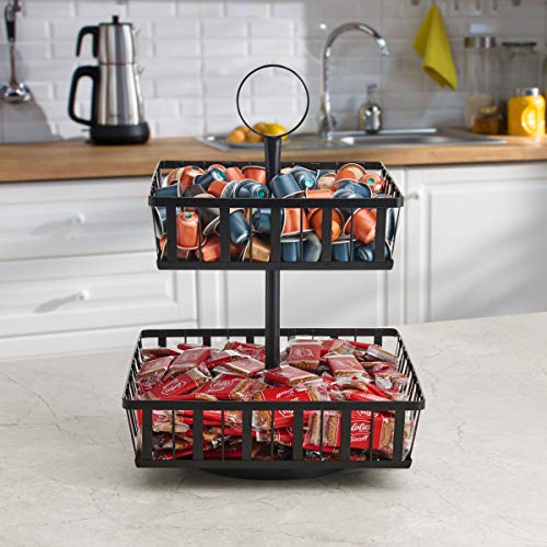 Gourmet Basics by Mikasa Rotating 2-Tier Stripe Basket, Black