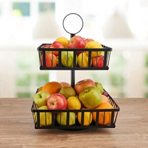 Gourmet Basics by Mikasa Rotating 2-Tier Stripe Basket, Black