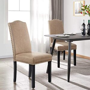 Yaheetech Dining Chairs Upholstered Parsons Chairs Kitchen Living Room Chairs with Rubber Wood Legs and Nailhead Trim, Fabric Side Chairs for Dining Room, Kitchen and Living Room, Set of 2, Khaki