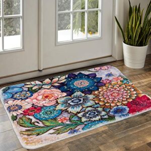 yokii boho floral throw rugs 2x3 small area rug vintage distressed colorful flowers bouquet faux wool shag rug for bedroom dorm bathroom entryway floor carpet kitchen mat non slip (2x3, colorful)