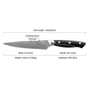 Serrated Utility Knife 5.5 Inch, XingRui Series Professional Kitchen Knife Forged with VG10 Super Steel 67-Layer Damascus, Non-slip ABS Ergonomic Triple Rivet Handle, Razor Sharp Lightweight