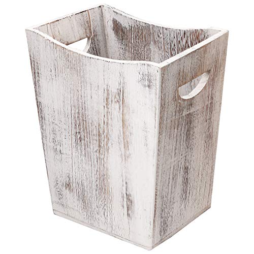 Honest Wood Trash Can,Rustic Farmhouse Style Wastebasket Bin with Handle for Living Room,Bedroom,Bathroom,Kitchen,Office(White)