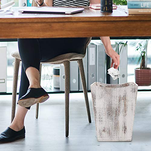 Honest Wood Trash Can,Rustic Farmhouse Style Wastebasket Bin with Handle for Living Room,Bedroom,Bathroom,Kitchen,Office(White)