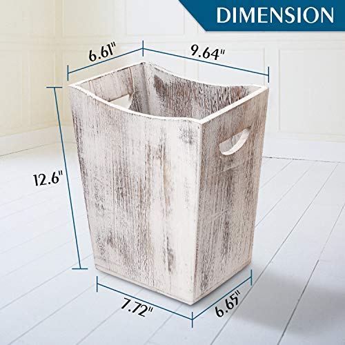 Honest Wood Trash Can,Rustic Farmhouse Style Wastebasket Bin with Handle for Living Room,Bedroom,Bathroom,Kitchen,Office(White)