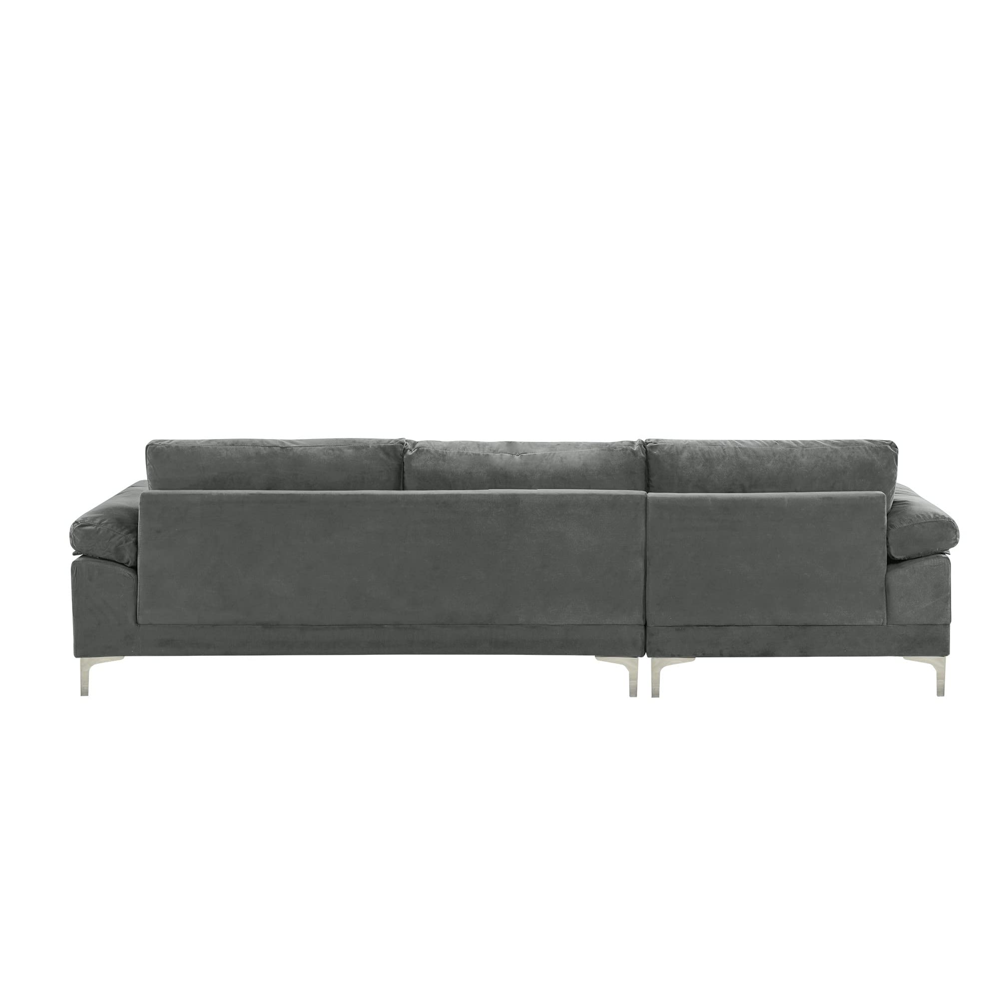 Casa Andrea Milano Modern Large Velvet Fabric Sectional Sofa, L-Shape Couch with Extra Wide Chaise Lounge, Slate