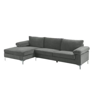 Casa Andrea Milano Modern Large Velvet Fabric Sectional Sofa, L-Shape Couch with Extra Wide Chaise Lounge, Slate