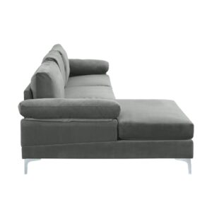 Casa Andrea Milano Modern Large Velvet Fabric Sectional Sofa, L-Shape Couch with Extra Wide Chaise Lounge, Slate