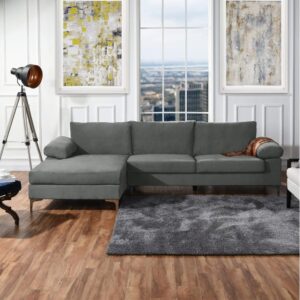 Casa Andrea Milano Modern Large Velvet Fabric Sectional Sofa, L-Shape Couch with Extra Wide Chaise Lounge, Slate