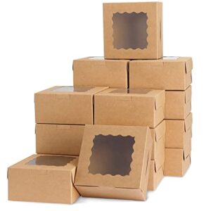 moretoes 48pcs brown bakery boxes with window cookie boxes 6x6x3 inches small cake box kraft paper treat boxes for cookies, pastry, cupcakes, pie, donuts