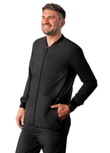 adar addition scrubs for men - zippered bomber scrub jacket - a6206 - black - l