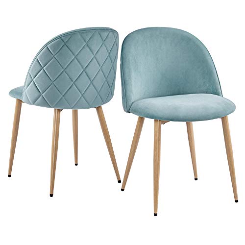 Yaheetech Dining Chairs Velvet Chairs Living Room Chairs Modern Style Upholstered Chairs with Backrest Wooden Style Metal Legs for Leisure, Restaurant, Cafe, Makeup, Set of 2, Aqua