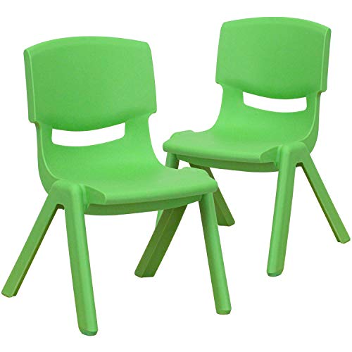 Flash Furniture Whitney 2 Pack Green Plastic Stackable School Chair with 10.5'' Seat Height