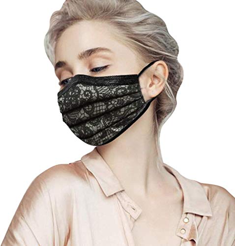 Disposable Face Mask, Adult Disposable Face Mask Fashion Lace Disposable Protection Three Layer Breathable (50 PCS)