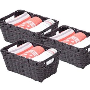 Black Plastic Wicker Shelf Basket Organizer, Set of 3