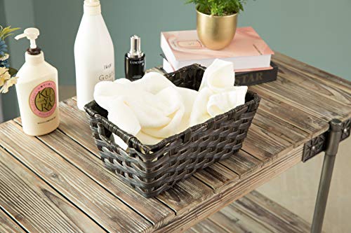 Black Plastic Wicker Shelf Basket Organizer, Set of 3