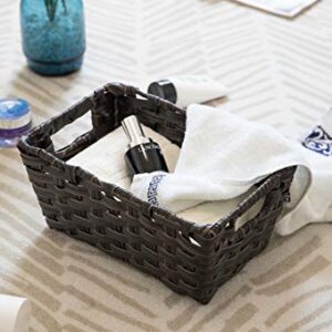 Black Plastic Wicker Shelf Basket Organizer, Set of 3