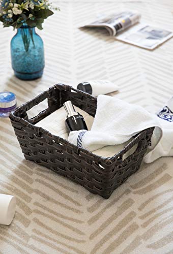 Black Plastic Wicker Shelf Basket Organizer, Set of 3