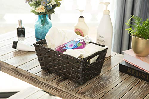 Black Plastic Wicker Shelf Basket Organizer, Set of 3