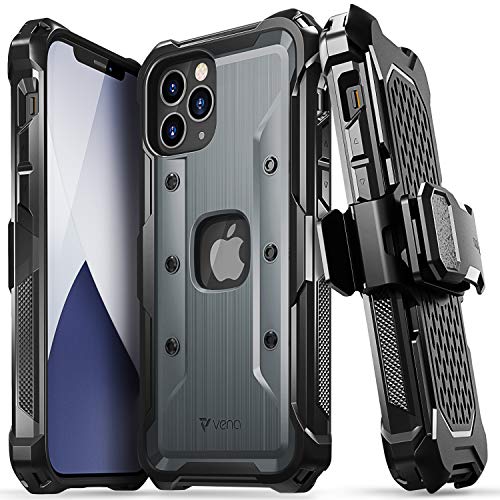 Vena vArmor Rugged Case Compatible with Apple iPhone 12 / iPhone 12 Pro (6.1"-inch), (Military Grade Drop Protection) Heavy Duty Holster Belt Clip Cover with Kickstand - Space Gray