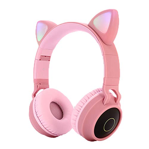 na1 Wireless Bluetooth Kids Headphones, Damikan Cat Ear Bluetooth Over Ear Headphones, LED Lights, FM Radio, TF Card, Aux, Mic for iPhone/iPad/Kindle/Laptop/PC/TV (Pink)