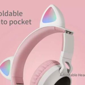 na1 Wireless Bluetooth Kids Headphones, Damikan Cat Ear Bluetooth Over Ear Headphones, LED Lights, FM Radio, TF Card, Aux, Mic for iPhone/iPad/Kindle/Laptop/PC/TV (Pink)