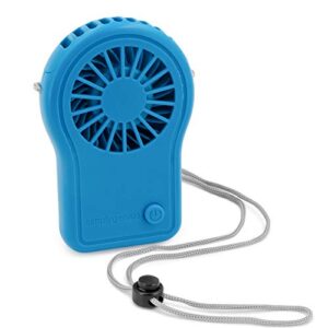 simply genius personal necklace fan, battery operated, portable neck fan for cooling and travel with adjustable lanyard, blue