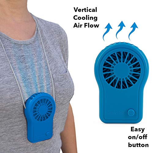 Simply Genius Personal Necklace Fan, Battery Operated, Portable Neck Fan for Cooling and Travel with Adjustable Lanyard, Blue