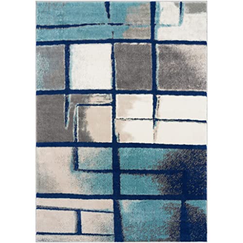 LUXE WEAVERS Lagos Collection 9218 Blue 6x9 Art Deco Geometric Area Rug