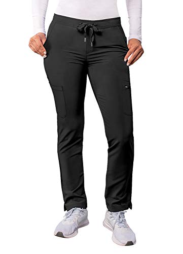 Adar Addition Scrubs for Women - Skinny Leg Cargo Drawstring Scrub Pants - A6104 - Black - L